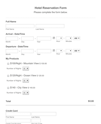 Authorize.Net Hotel Reservation Form Template | Jotform