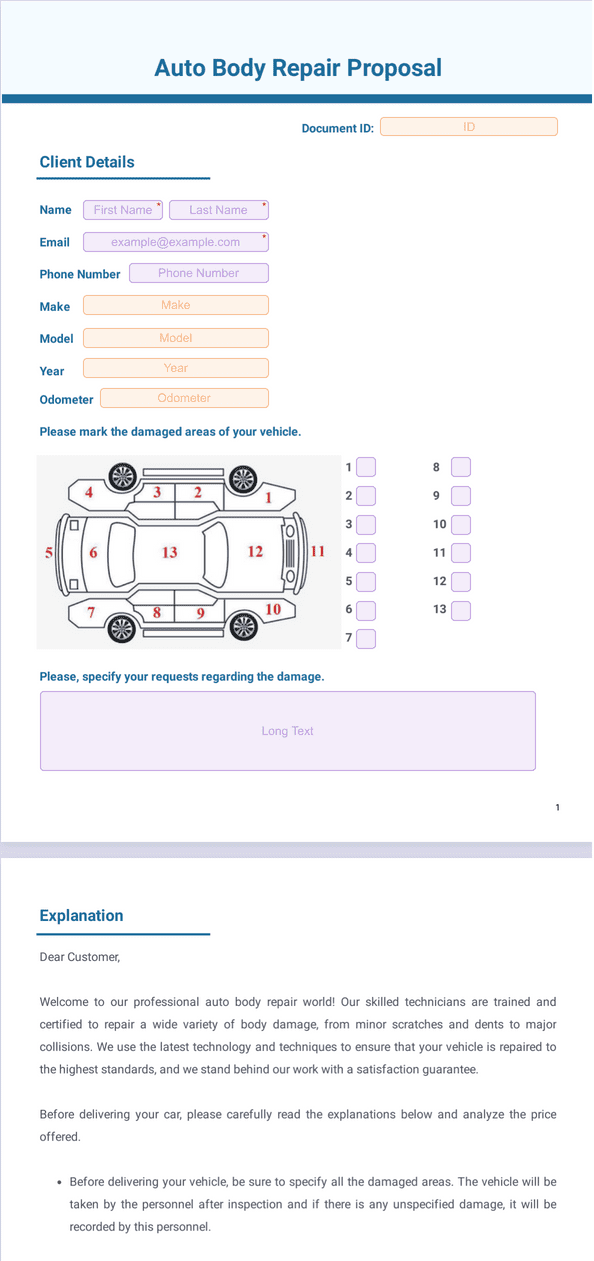 Auto Body Repair Proposal Template - Sign Templates | Jotform