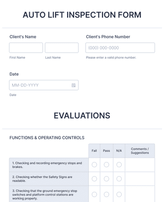 Auto Lift Inspection Form Template | Jotform