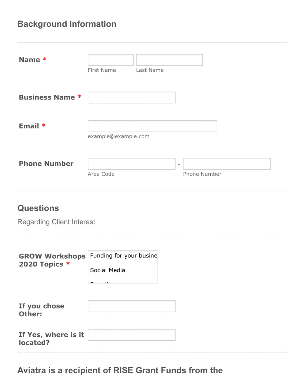 Aviatra Client Interest & Metrics Form Template | Jotform