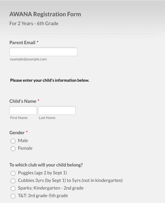 Awana Registration Form Template | Jotform