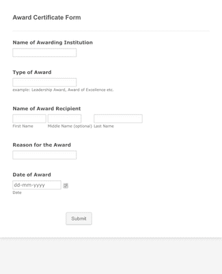 Award Certificate Form Template | Jotform