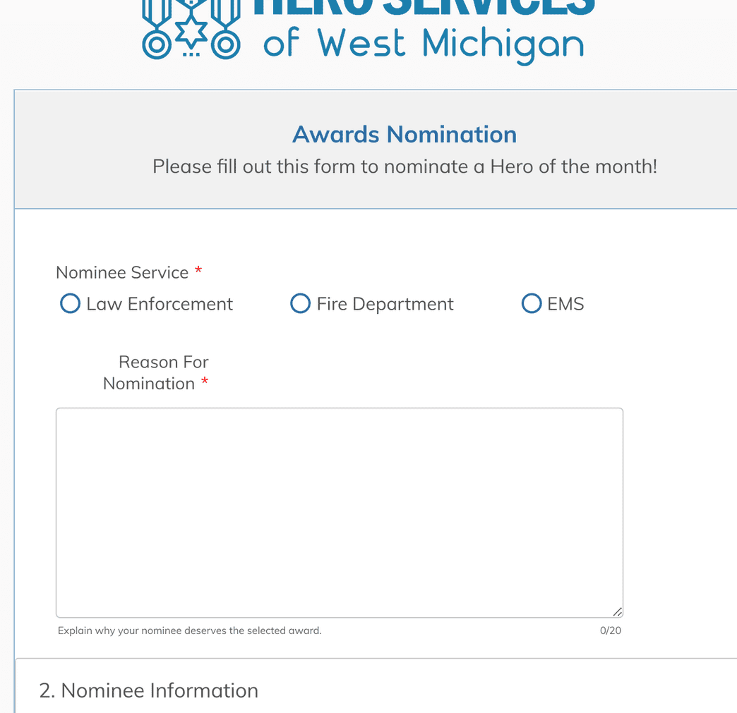 Awards Nomination Form Hero Services Form Template | Jotform