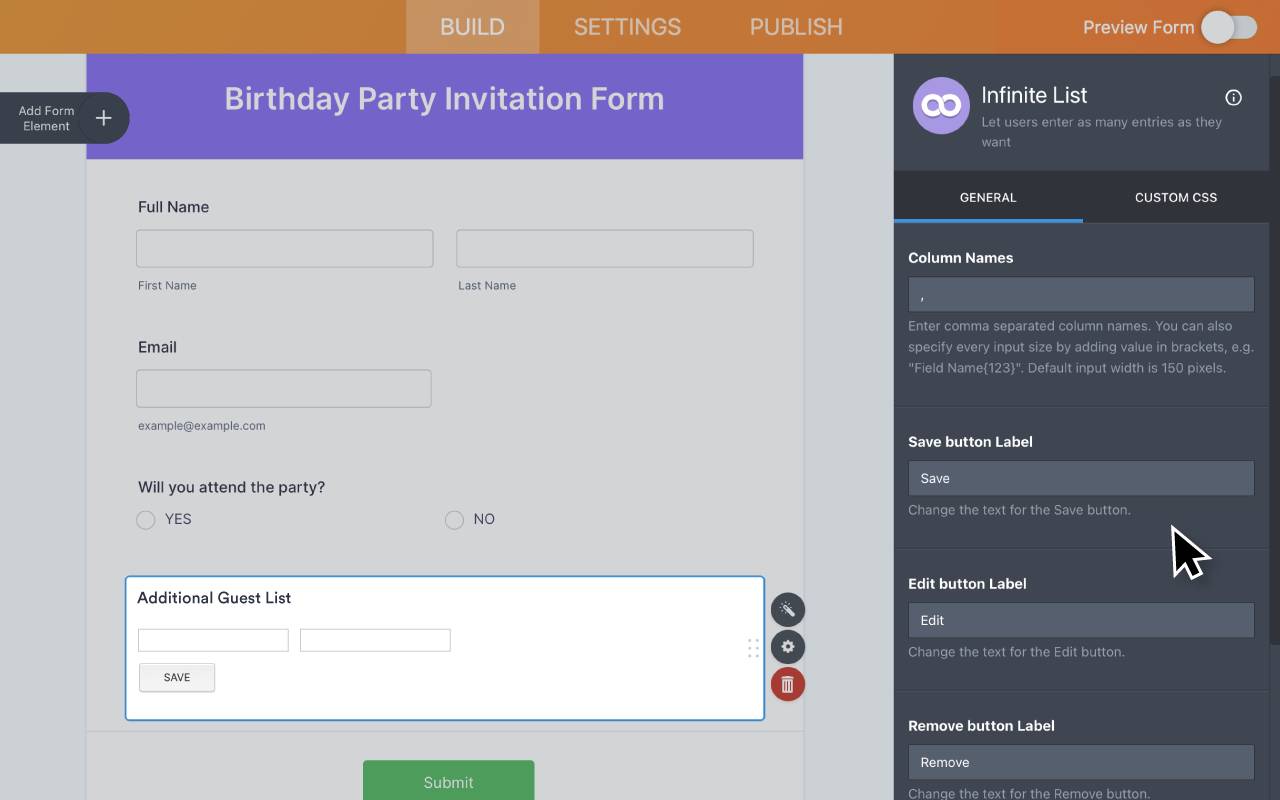 Infinite List - Form Widgets | Jotform