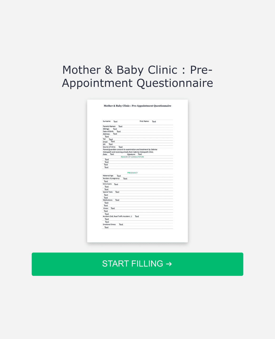 Baby Clinic Pre-Appointment Questionnaire Form Template | Jotform