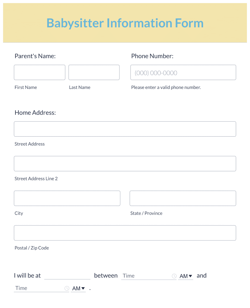 Babysitter Information Form Template | Jotform