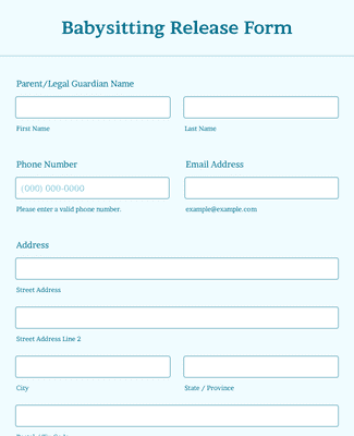 Babysitting Release Form Template | Jotform