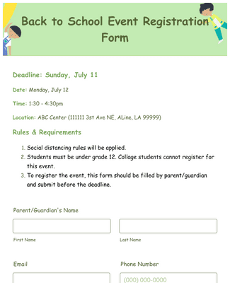 Back to School Event Registration Form Template | Jotform