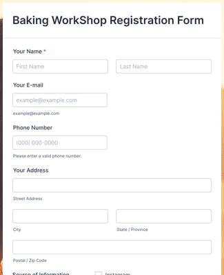 Baking WorkShop Registration Form Template | Jotform