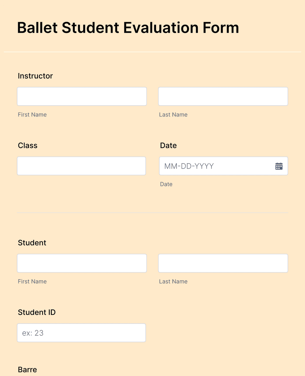 Ballet Student Evaluation Form Template | Jotform