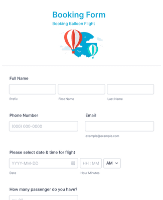 Balloon Flights Booking Form Template | Jotform