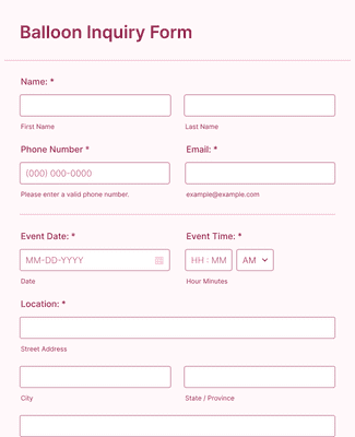 Balloon Inquiry Form Template | Jotform