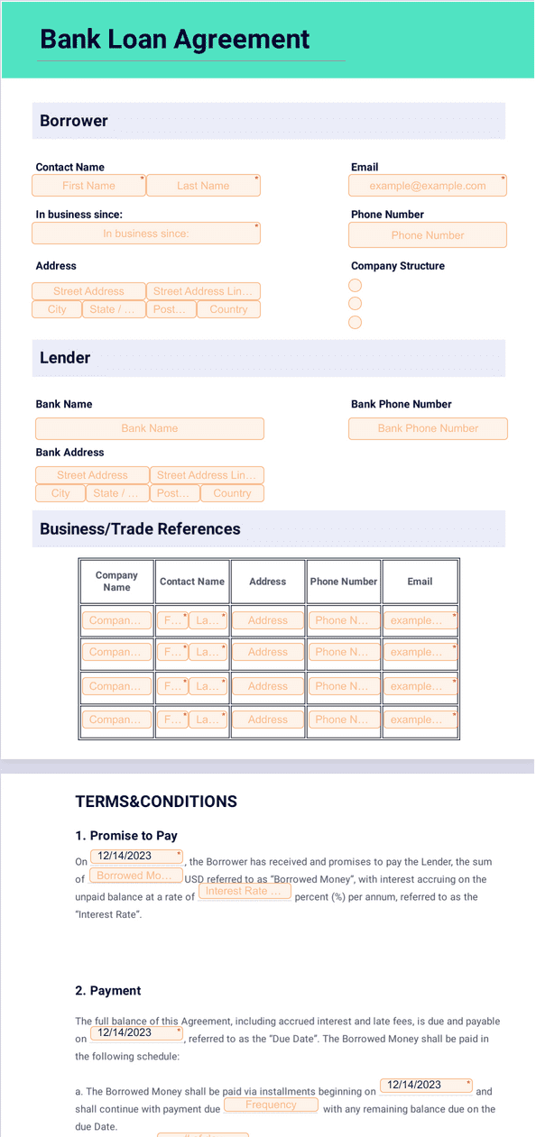 Bank Loan Agreement - Sign Templates | Jotform