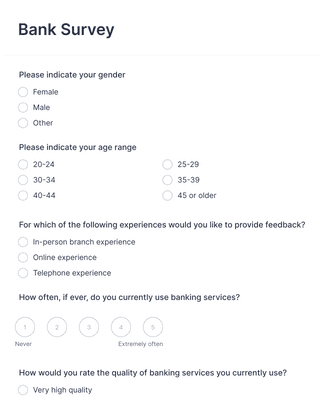 Bank Survey Form Template | Jotform