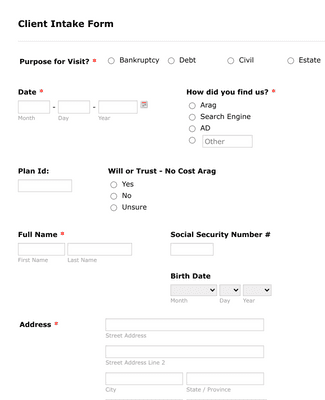 Bankruptcy Intake Form Template | Jotform