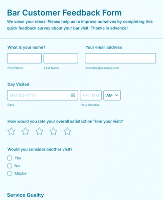 Bar Customer Feedback Form Template | Jotform