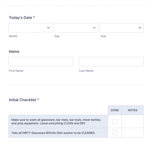 Barback Closing Checklist Form Template | Jotform