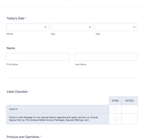 Bartender Opening Checklist Form Template | Jotform