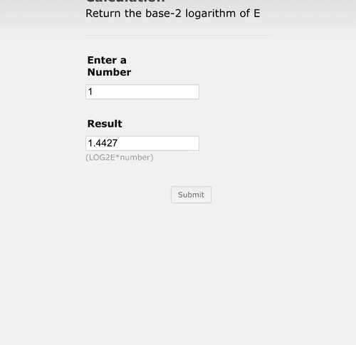 Base-2 logarithm of E (LOG2E) Calculation Form Template | Jotform