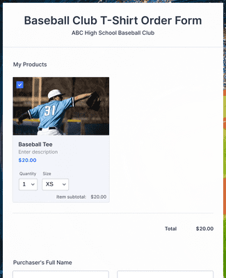 Baseball Club T-Shirt Order Form Template | Jotform