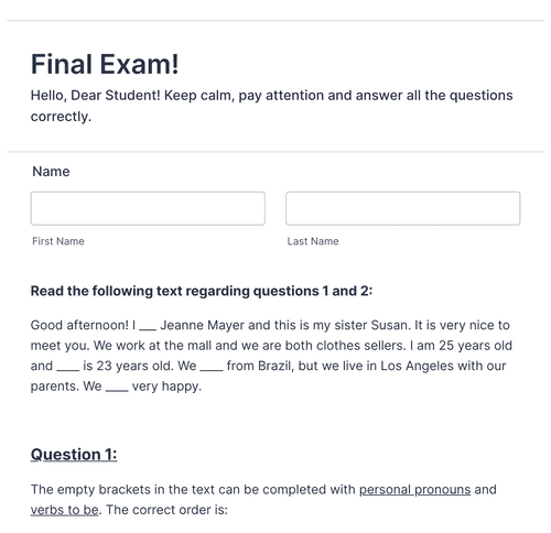 Basic English Exam Form Template | Jotform
