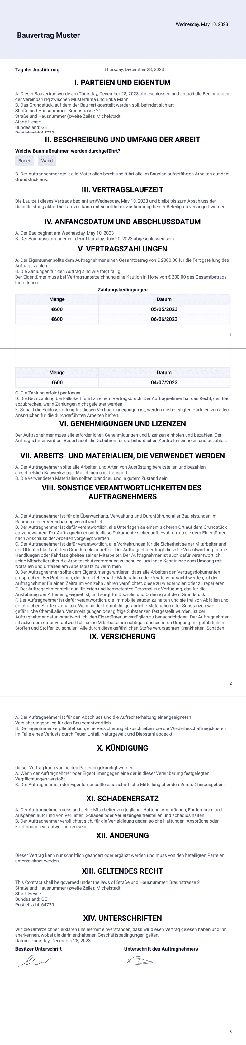 Bauvertrag Muster - PDF-Vorlagen | Jotform