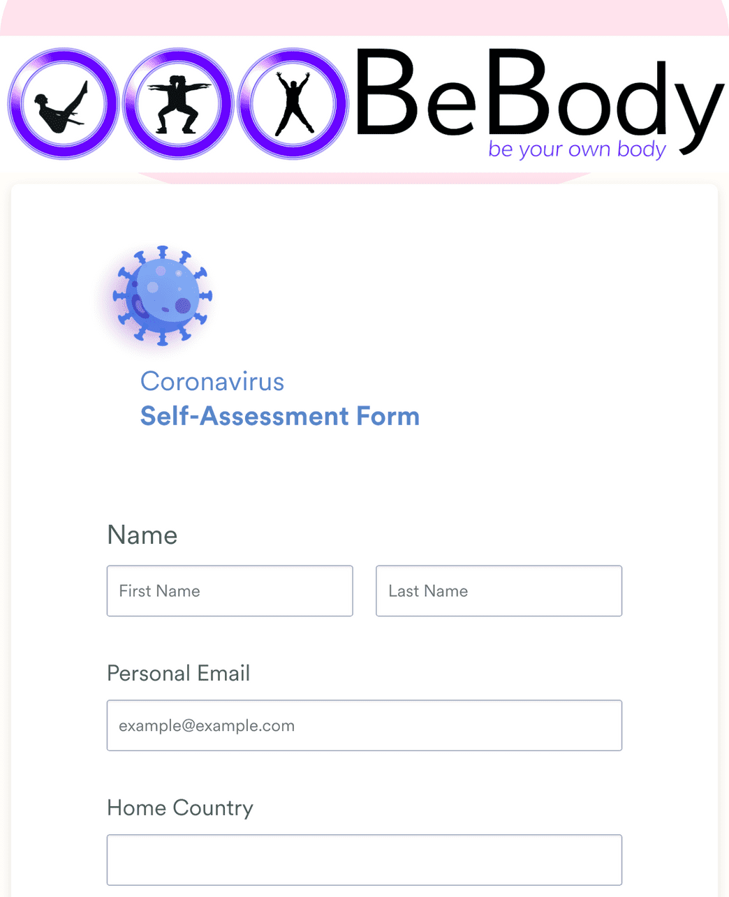 BeBody Health and Fitness Coronavirus Self-Assessment Form Template ...