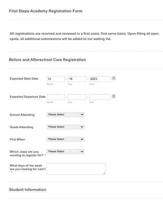 Before and Afterschool Care Registration Form Template | Jotform