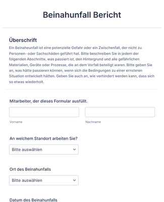 Beinahunfall Bericht Formularvorlage | Jotform