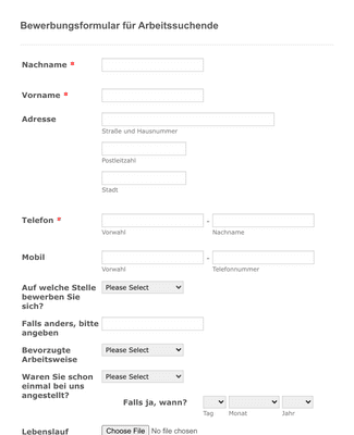 Bewerbungsformular für Arbeitssuchende Formularvorlage | Jotform