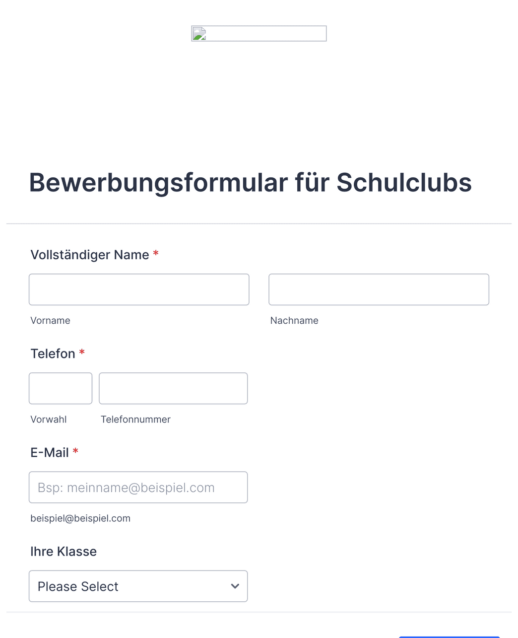 Bewerbungsformular für Schulclubs Formularvorlage | Jotform