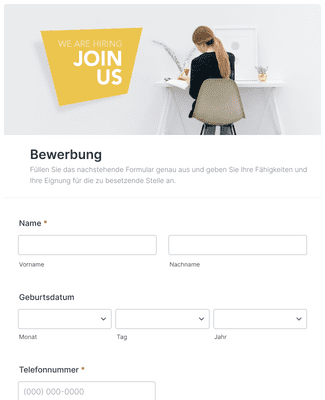 Bewerbungsformular Formularvorlage | Jotform