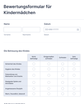 Bewertungsformular für Kindermädchen Formularvorlage | Jotform
