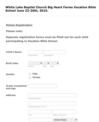 Church Activity Online Registration Form Template | Jotform