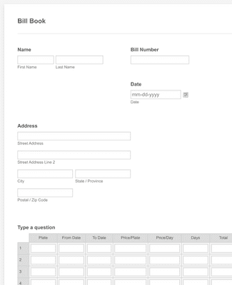 Bill Book Form Template | Jotform