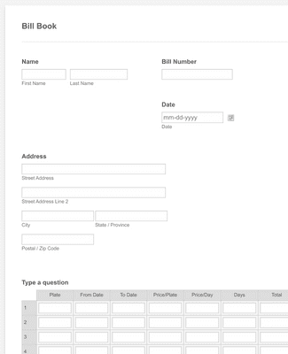 Bill Book Form Template | Jotform