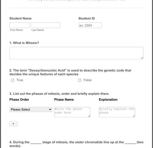 Biology Quiz Form Template | Jotform