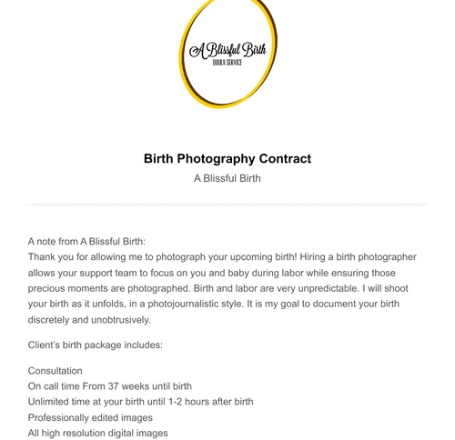 Birth Photography Contract Form Template | Jotform