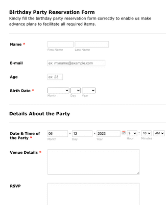 Birthday Party Form Template | Jotform