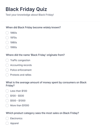 Black Friday Quiz Form Template | Jotform