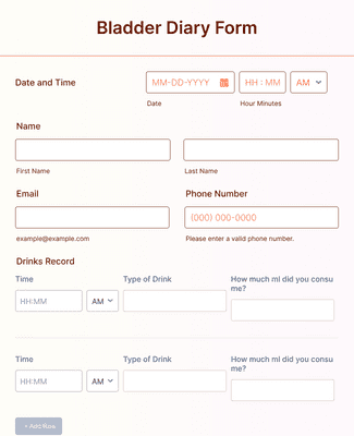 Bladder Diary Form Template | Jotform