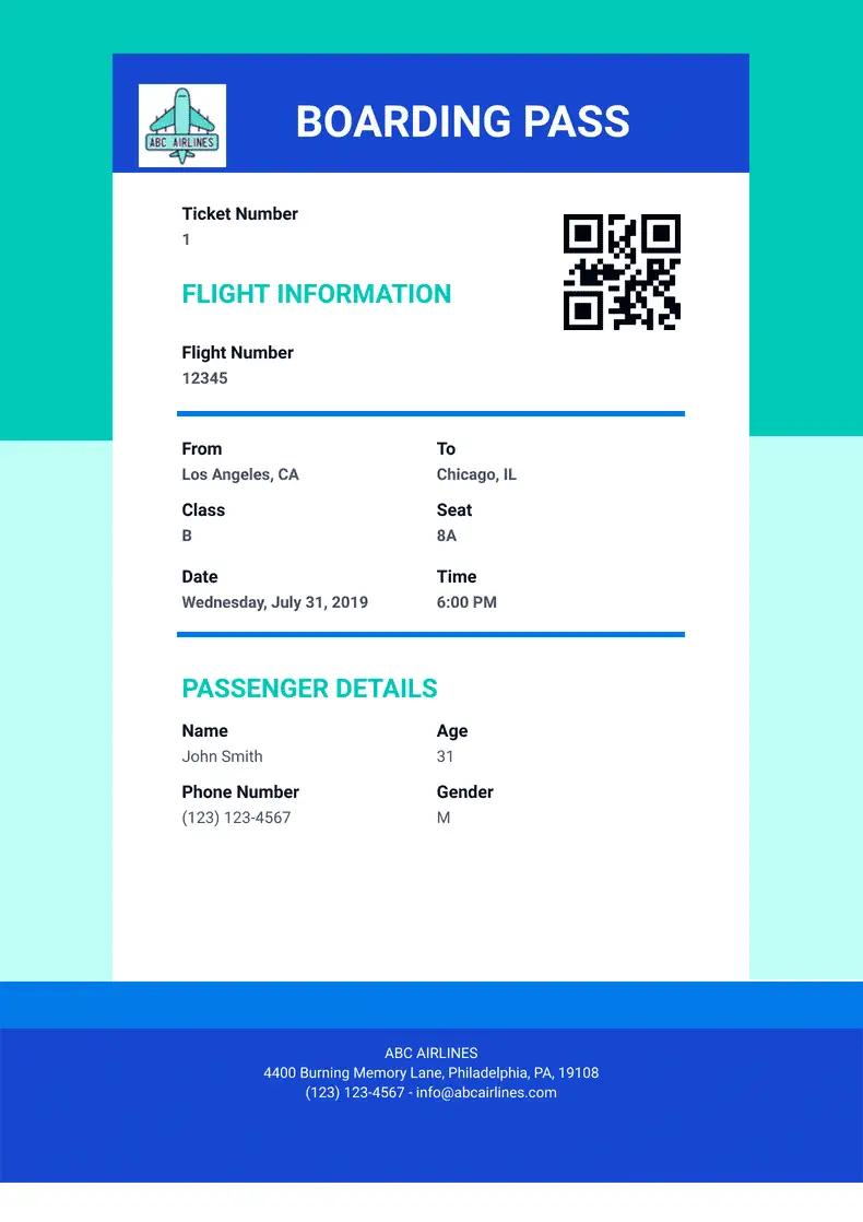 Printable Template Boarding Pass