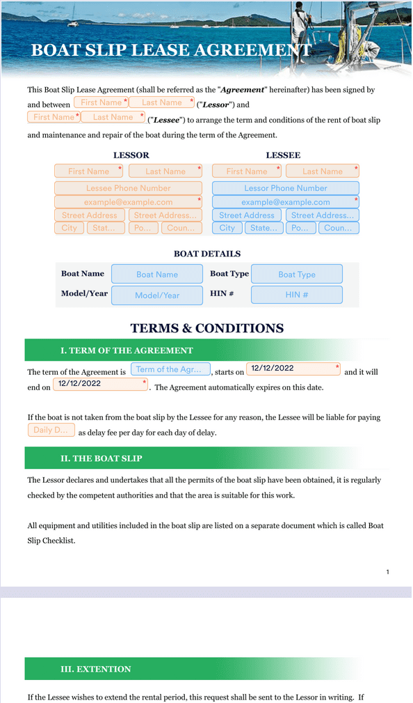 Boat Slip Lease Agreement Sign Templates Jotform