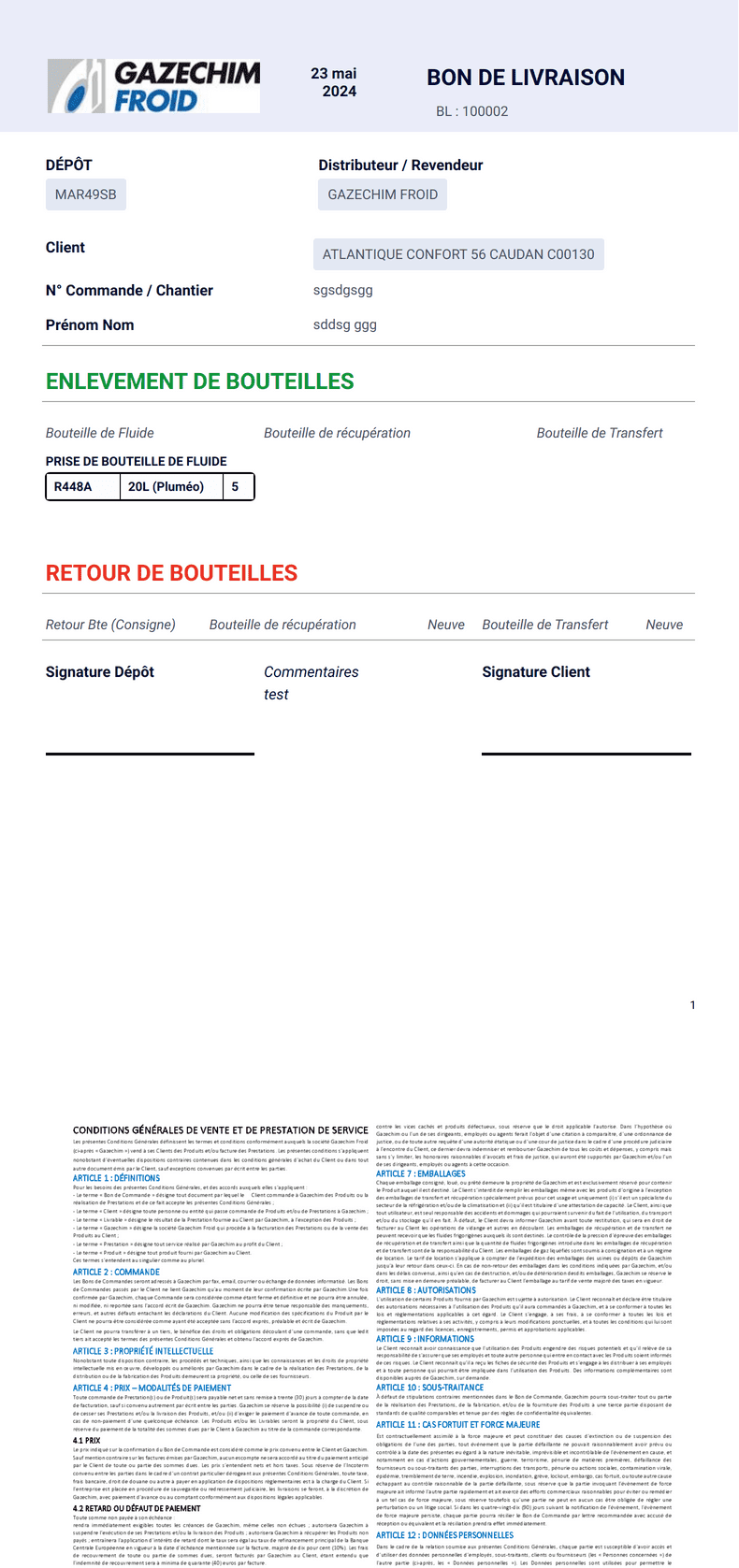 Bon de Retrait et Livraison - Modèles de PDF | Jotform
