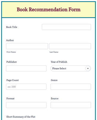 Book Recommendation Form Template | Jotform