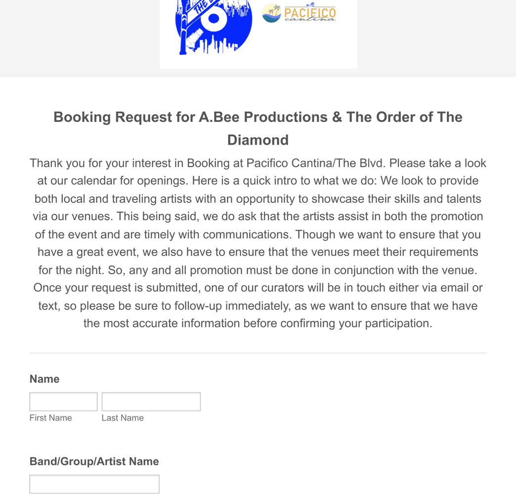 Booking Request for Bands Form Template | Jotform