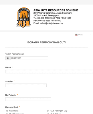 Borang Cuti Form Template | Jotform