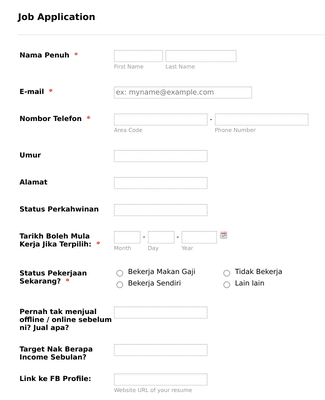 Borang Pendaftaran Kerja Form Template | Jotform