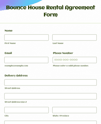 Bounce House Rental Agreement Form Template | Jotform