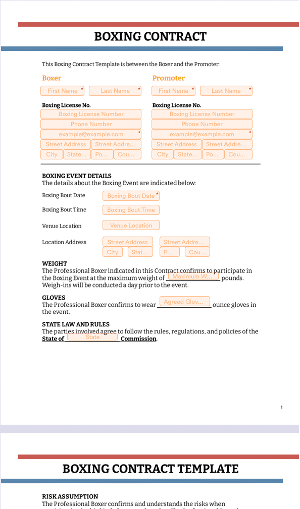 Boxing Contract Template Sign Templates Jotform